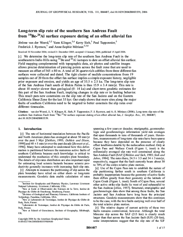 (PDF) Long-Term Slip Rate of the Southern San Andreas Fault From 10Be ...