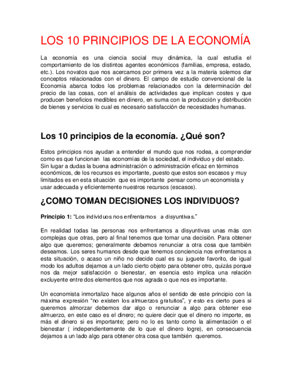 (DOC) LOS 10 PRINCIPIOS DE LA ECONOMÍA