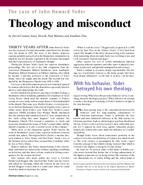 (PDF) Theology and Misconduct: The Case of John Howard Yoder
