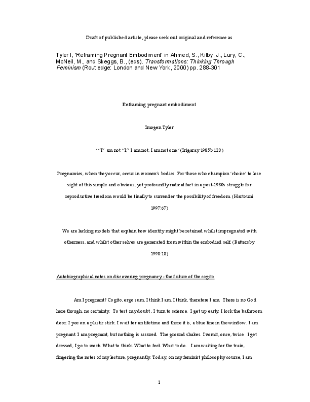 (PDF) Tyler I,'Reframing Pregnant Embodiment'In Ahmed, S., Kilby, J ...