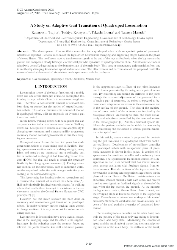 (PDF) A study on adaptive gait transition of quadruped locomotion
