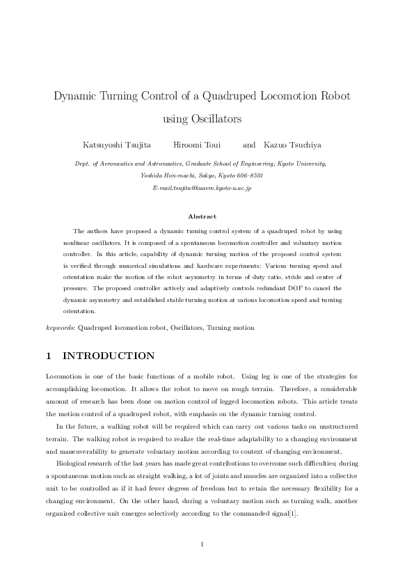 (PDF) Dynamic turning control of a quadruped locomotion robot using oscillators