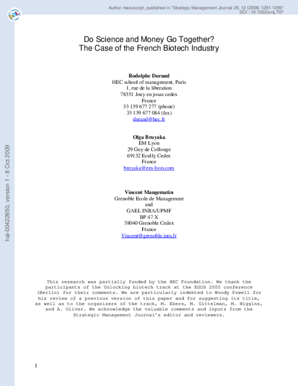 (PDF) Do Science and Money Go Together?