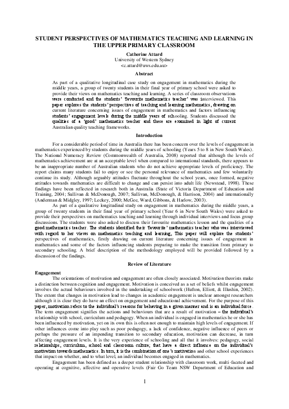 (PDF) Student Perspectives of Mathematics Teaching and Learning In the ...