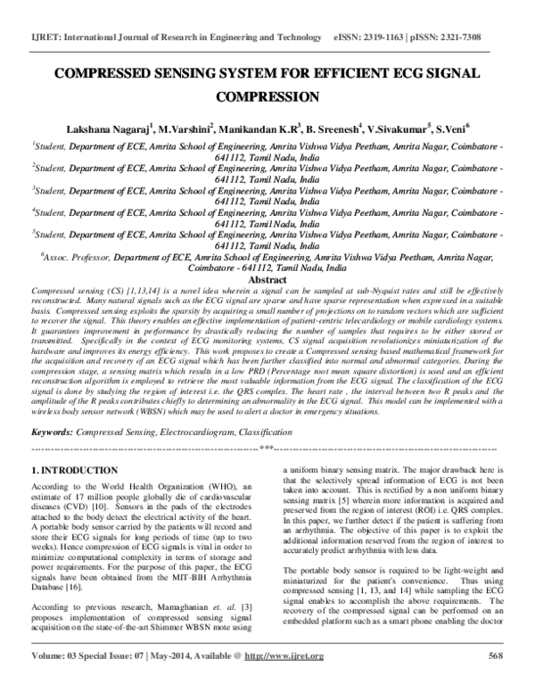 (PDF) COMPRESSED SENSING SYSTEM FOR EFFICIENT ECG SIGNAL COMPRESSION