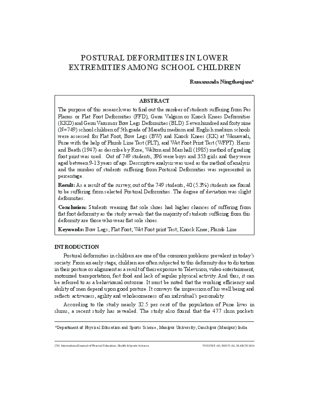 (PDF) POSTURAL DEFORMITIES AMONG SCHOOL CHILDREN