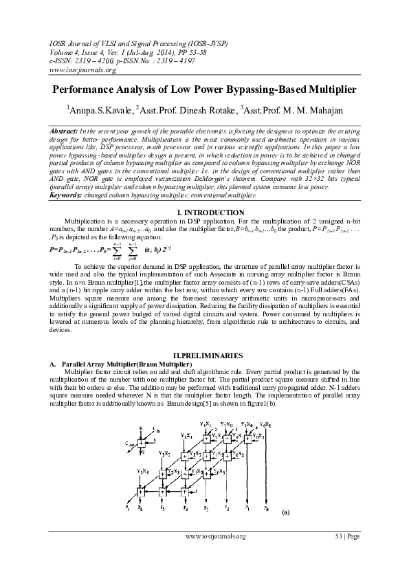Pdf Performance Analysis Of Low Power Bypassing Based Multiplier 1
