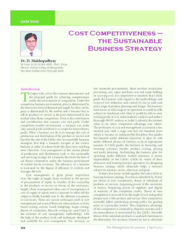 (PDF) Cost Competitiveness —the Sustainable Business Strategy