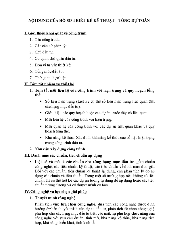 (DOC) N I DUNG C A H S THI T K K THU T – T NG D TOÁN Các căn c pháp lý ...