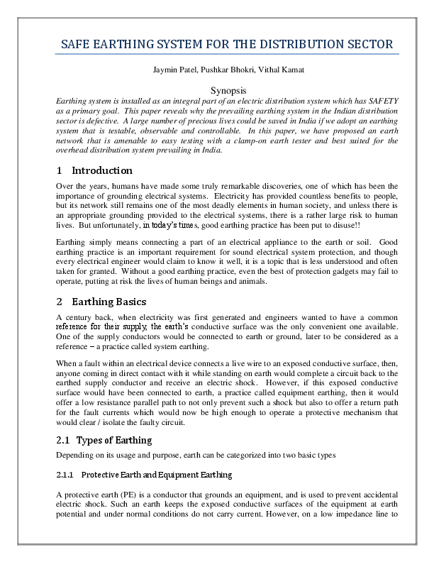 (PDF) Safe Earthing System for the Distribution Sector