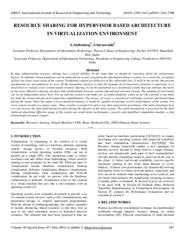 (PDF) RESOURCE SHARING FOR HYPERVISOR BASED ARCHITECTURE IN VIRTUALIZATION ENVIRONMENT