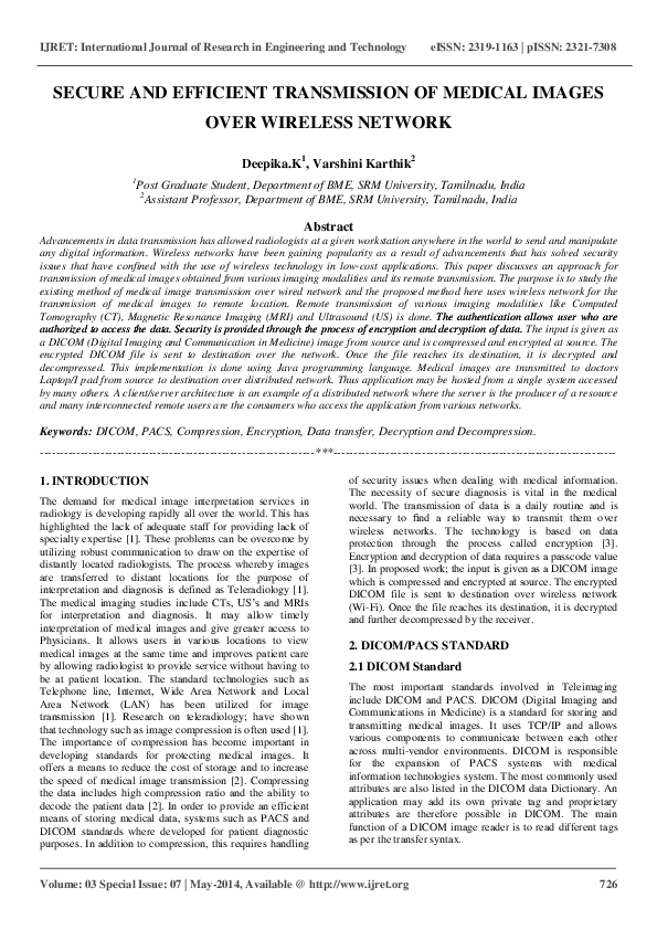 (PDF) SECURE AND EFFICIENT TRANSMISSION OF MEDICAL IMAGES OVER WIRELESS ...