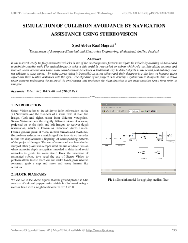 (PDF) SIMULATION OF COLLISION AVOIDANCE BY NAVIGATION ASSISTANCE USING STEREOVISION