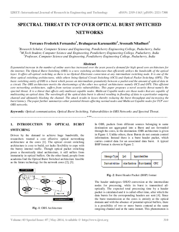 (PDF) SPECTRAL THREAT IN TCP OVER OPTICAL BURST SWITCHED NETWORKS