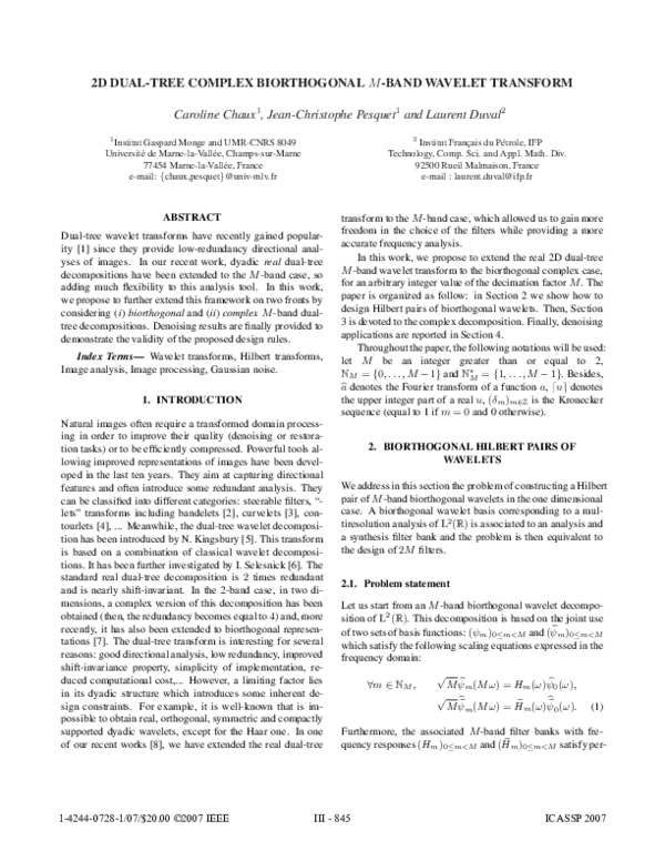Pdf 2d Dual Tree Complex Biorthogonal M Band Wavelet Transform