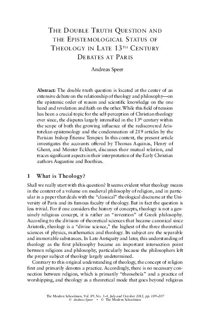 „The Double Truth Question and the Epistemological Status of Theology ...