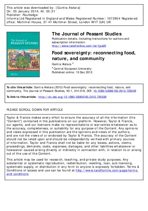 Pdf Food Sovereignty Reconnecting Food Nature And Community