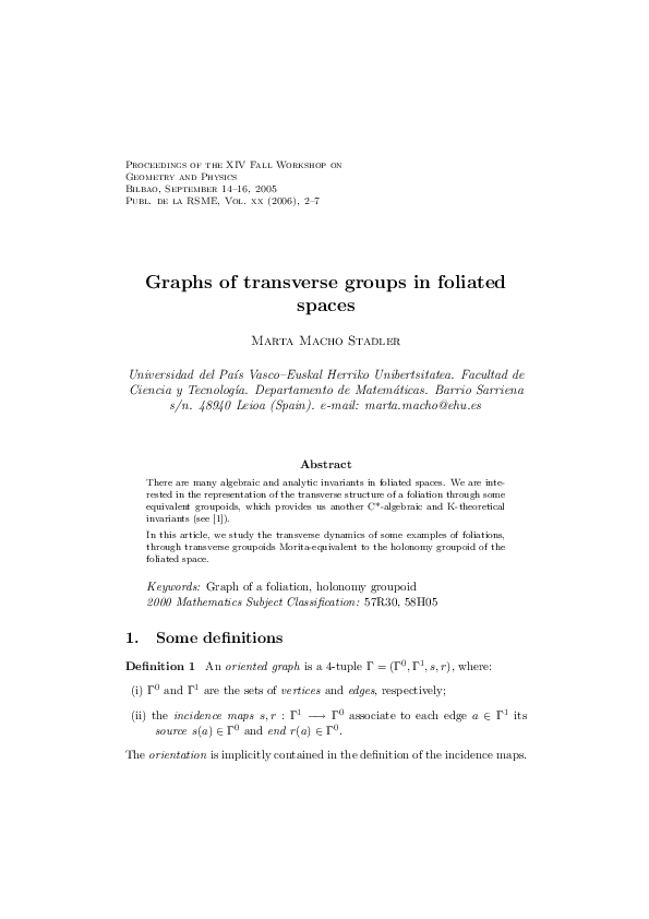 Pdf Graphs Of Transverse Groups In Foliated Spaces