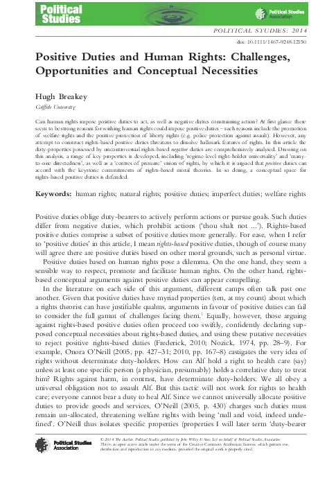 (PDF) Positive Duties and Human Rights: Challenges, Opportunities and ...