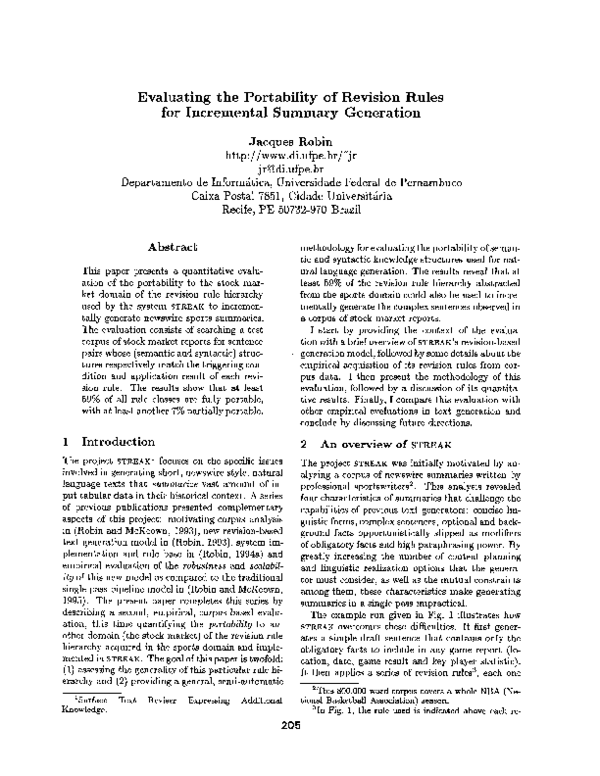 (PDF) Evaluating the Portability of Revision Rules for Incremental Summary Generation