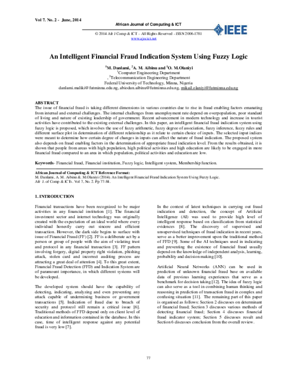 (PDF) An Intelligent Financial Fraud Indication System Using Fuzzy Logic