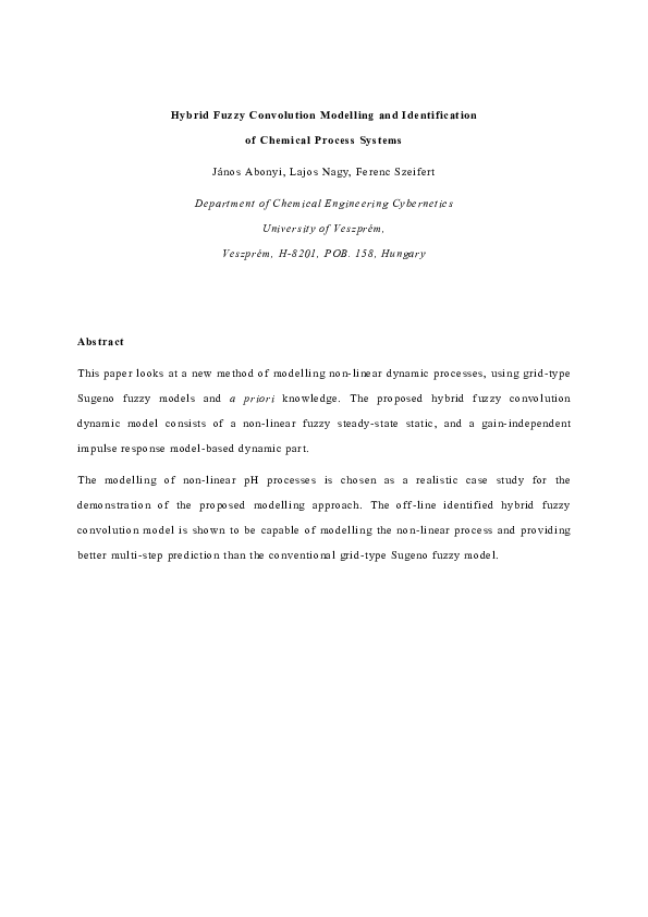 (PDF) Hybrid fuzzy convolution modelling and identification of chemical process systems