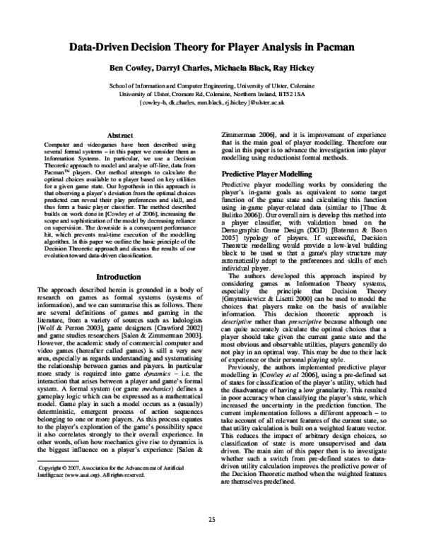 (PDF) Data-Driven Decision Theory for Player Analysis in Pacman