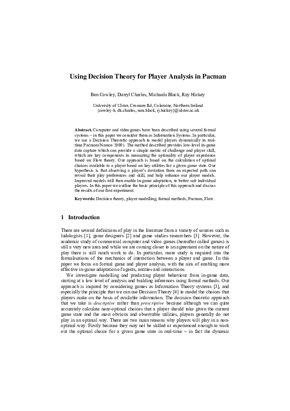 (PDF) Using Decision Theory for Player Analysis in Pacman