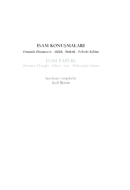 (PDF) Osmanlı Düşüncesi, Ahlak-Hukuk ve Felsefe (İSAM Konuşmaları ...