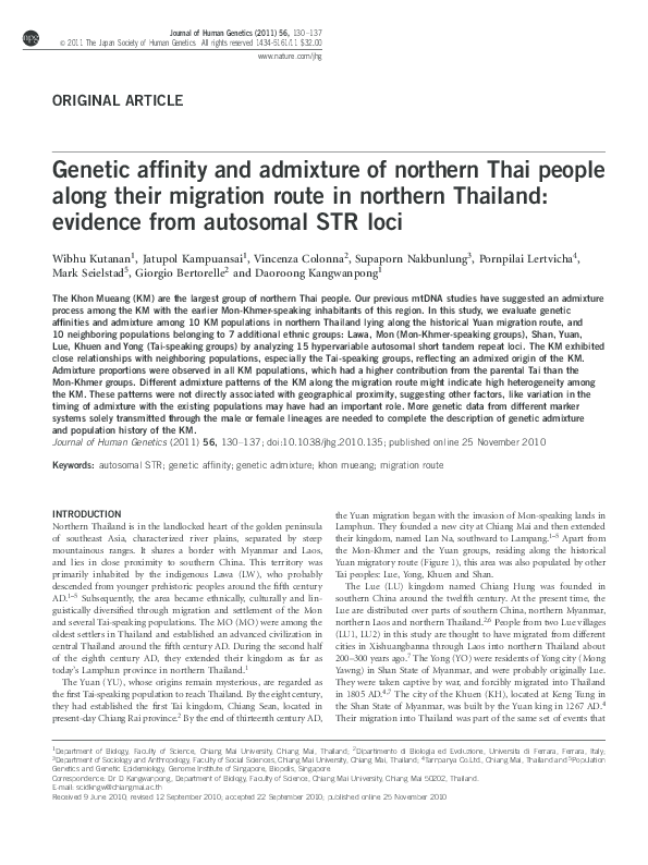 (PDF) Genetic affinity and admixture of northern Thai people along ...
