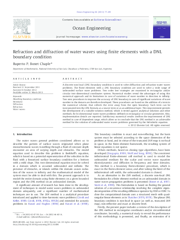 (PDF) Refraction and diffraction of water waves using finite elements with a DNL boundary condition