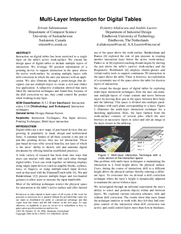 (PDF) Multi-Layer Interaction for Digital Tables