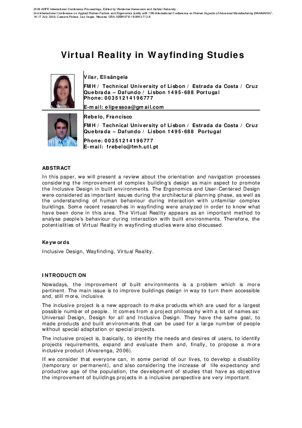 (PDF) Virtual Reality In Wayfinding Studies