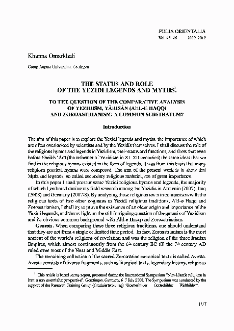 (PDF) The status and role of the Yezidi legends and myths. To the ...
