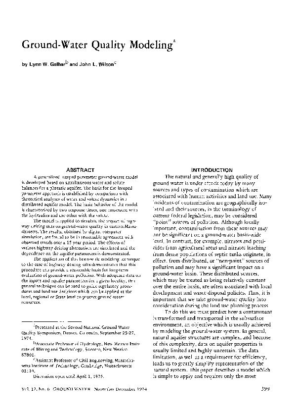 Ground Water Quality Modeling