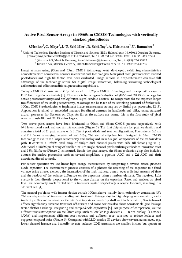 Pdf Active Pixel Sensor Arrays In 9065nm Cmos Technologies With Vertically Stacked Photodiodes