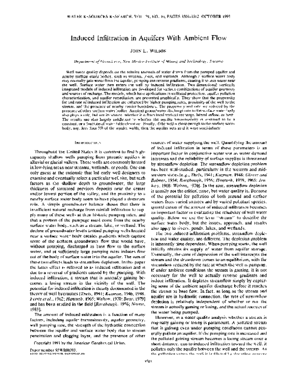 Induced infiltration in aquifers with ambient flow