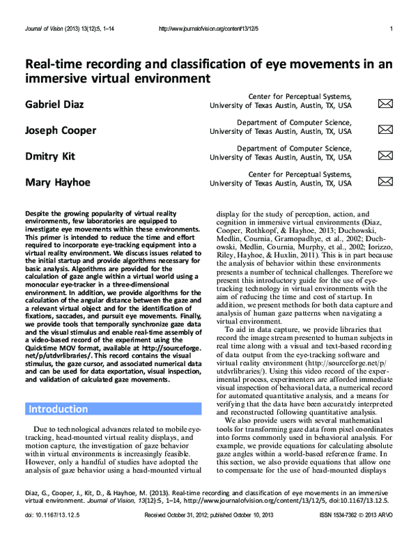 (PDF) Real-time recording and classification of eye movements in an ...