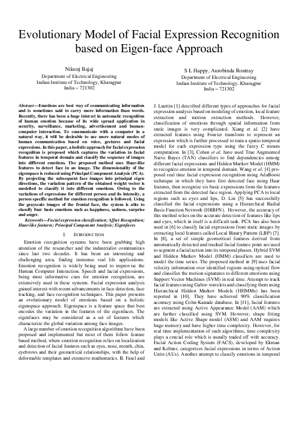 (PDF) Evolutionary Model of Facial Expression Recognition based on Eigen-face Approach