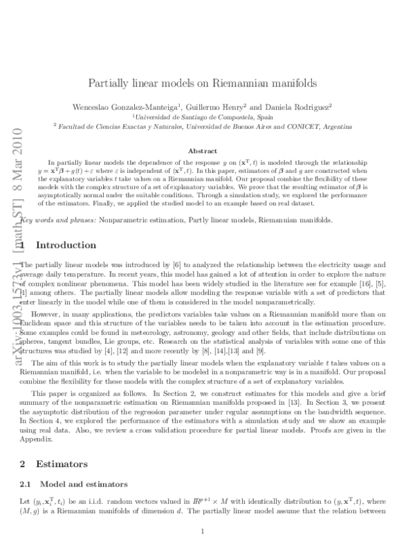 (PDF) Partially linear models on Riemannian manifolds