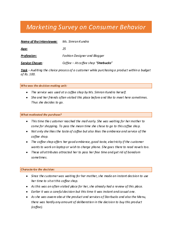 (DOC) Marketing Survey on Consumer Behavior