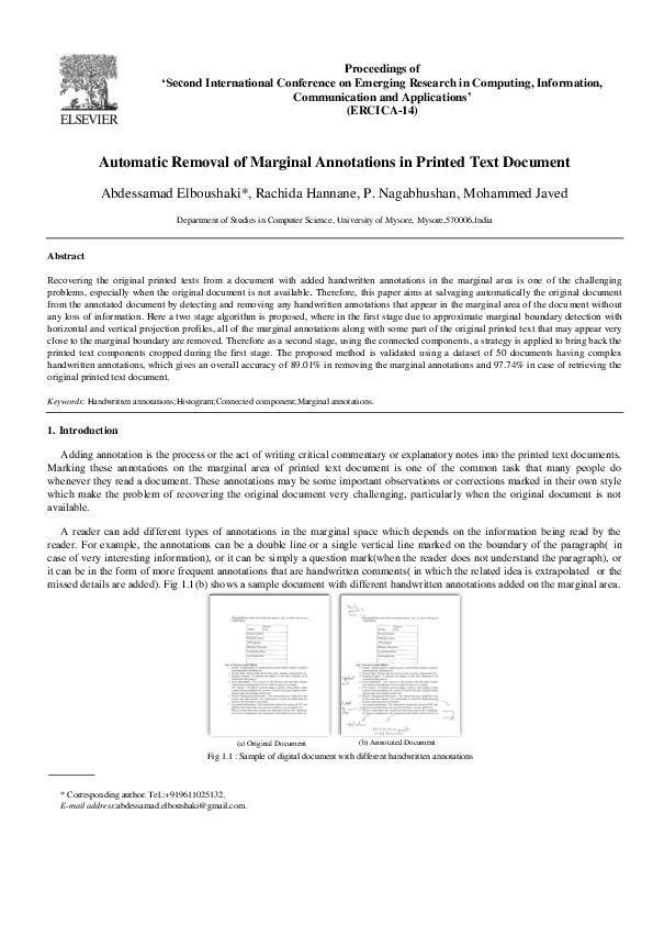 (PDF) Automatic Removal of Marginal Annotations in Printed Text Document