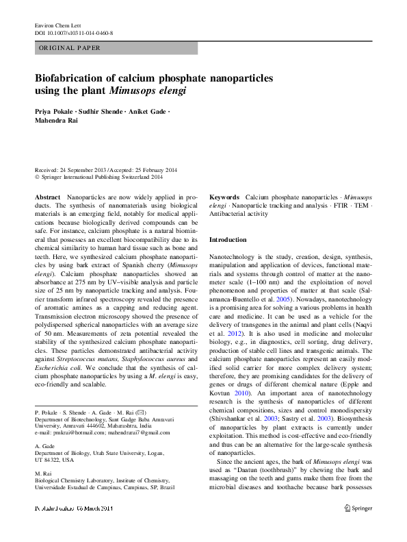 (PDF) Biofabrication of calcium phosphate nanoparticles using the plant Mimusops elengi