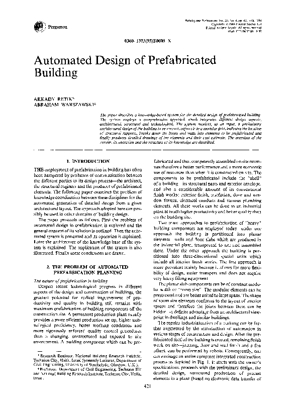 (PDF) Automated Design of Prefabricated Building