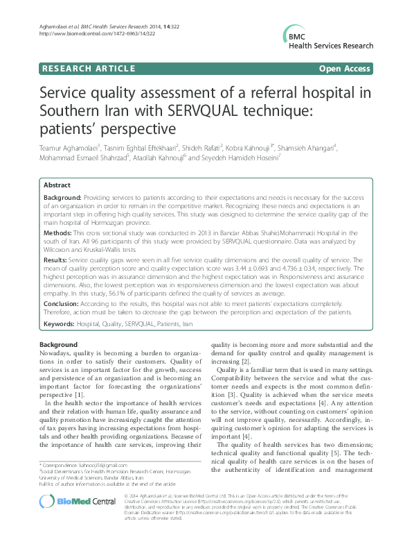 (PDF) Service quality assessment of a referral hospital in Southern ...