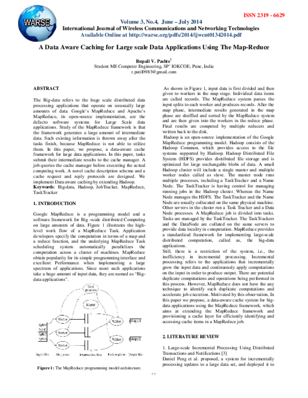 Pdf A Data Aware Caching For Large Scale Data Applications Using The Map Reduce Warse The