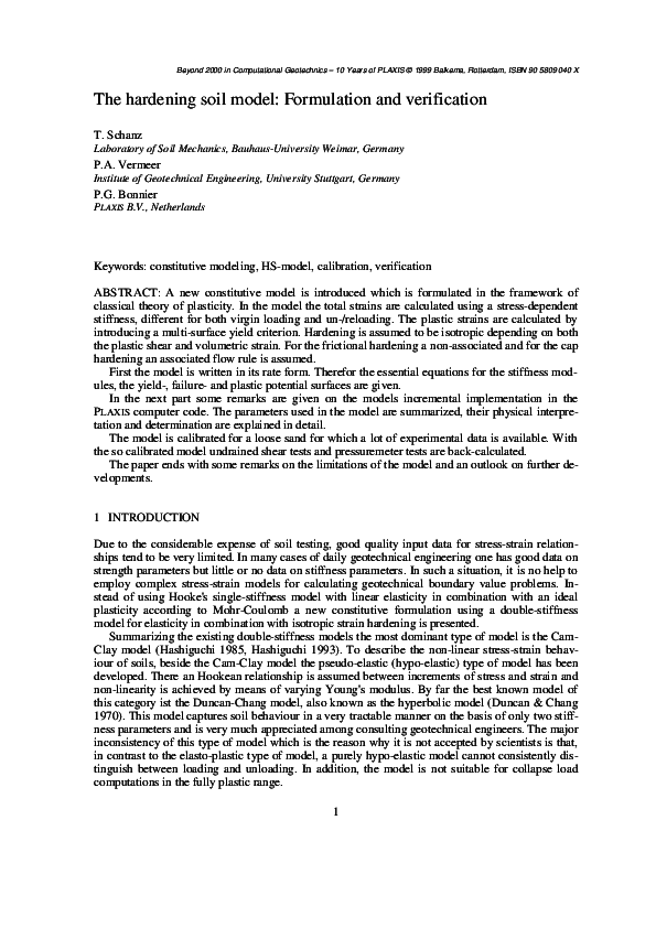 (PDF) The hardening soil model: Formulation and verification