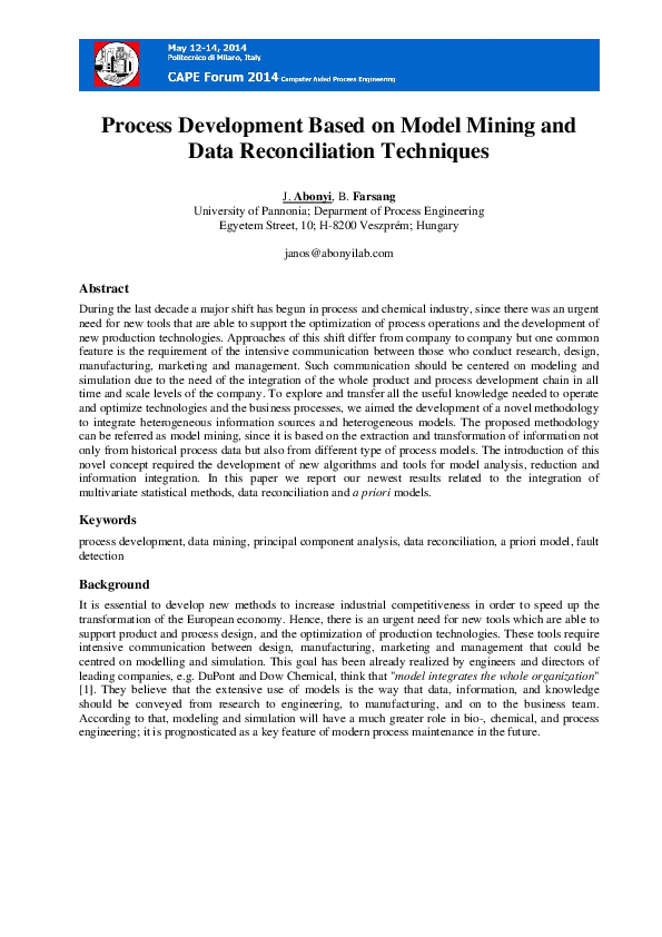 (PDF) Process Development Based on Model Mining and Data Reconciliation ...