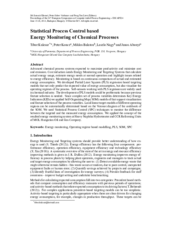 (PDF) Statistical Process Control based Energy Monitoring of Chemical Processes