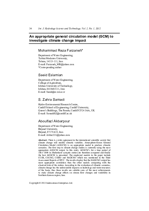 (PDF) An appropriate general circulation model (GCM) to investigate ...